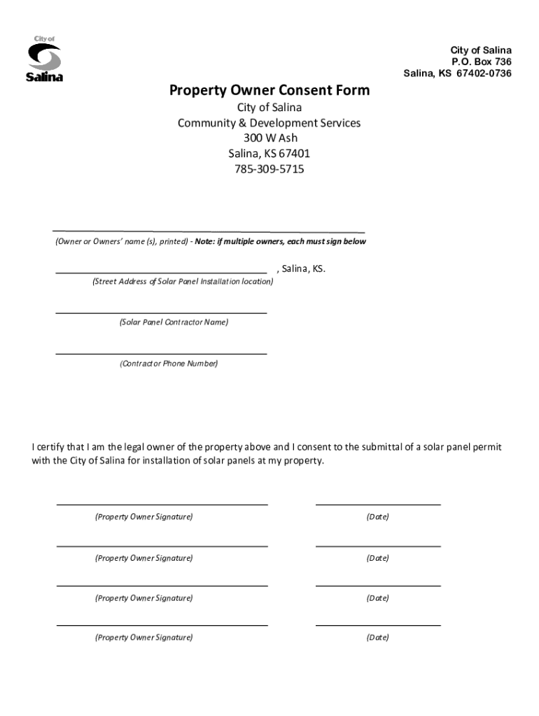 Fillable Online Property Owner Consent Form - salina-ks.gov Fax Email ...