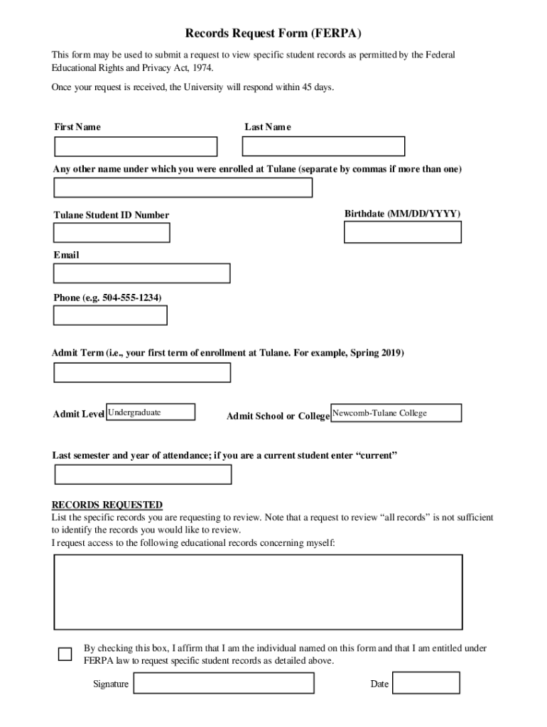 Fillable Online Records Request Form (FERPA) Fax Email Print - pdfFiller