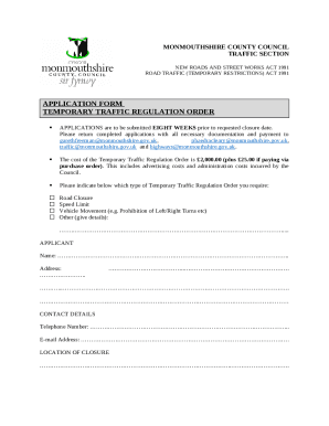 application temporary traffic regulation order Doc Template | pdfFiller