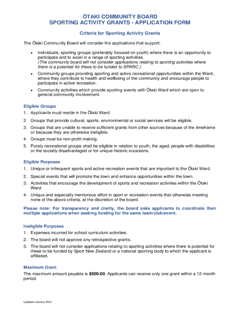 Fillable Online APPLICATION FORM - Criteria for Sporting Activity ...