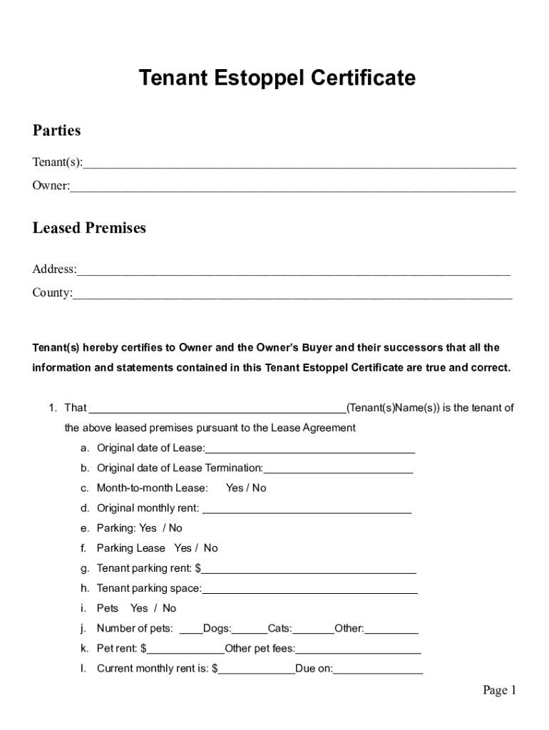 Fillable Online Tenant Estoppel Certificates: Purposes and ...