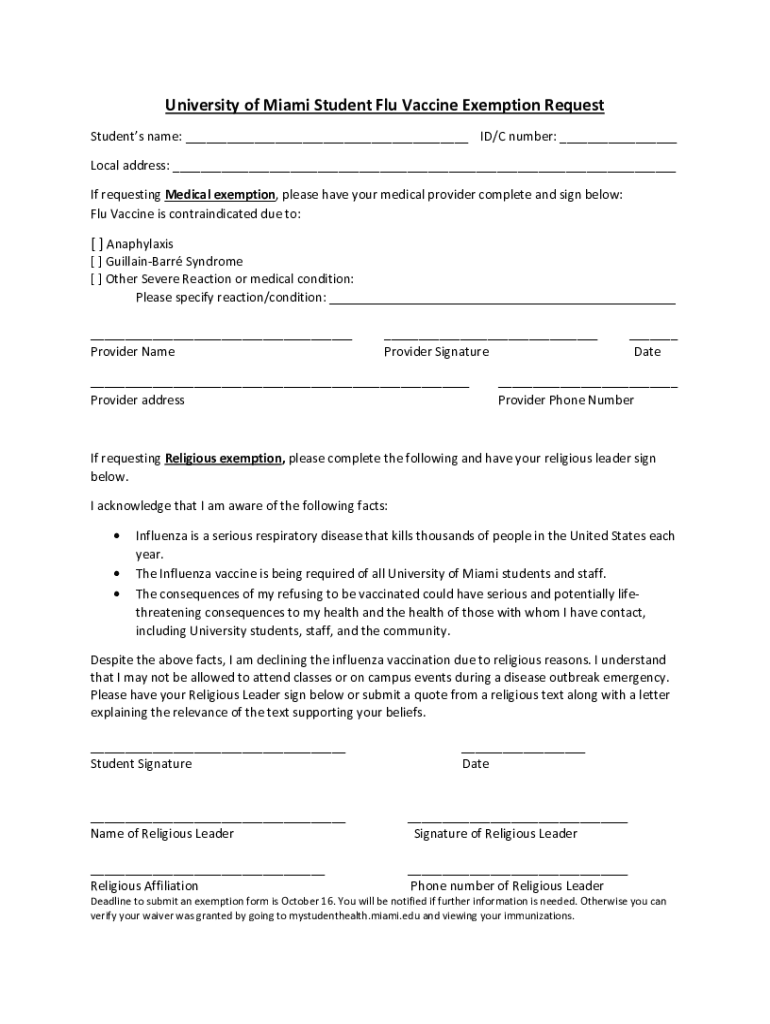 Fillable Online Student Flu Vaccine Exemption Form (1).docx Fax Email ...