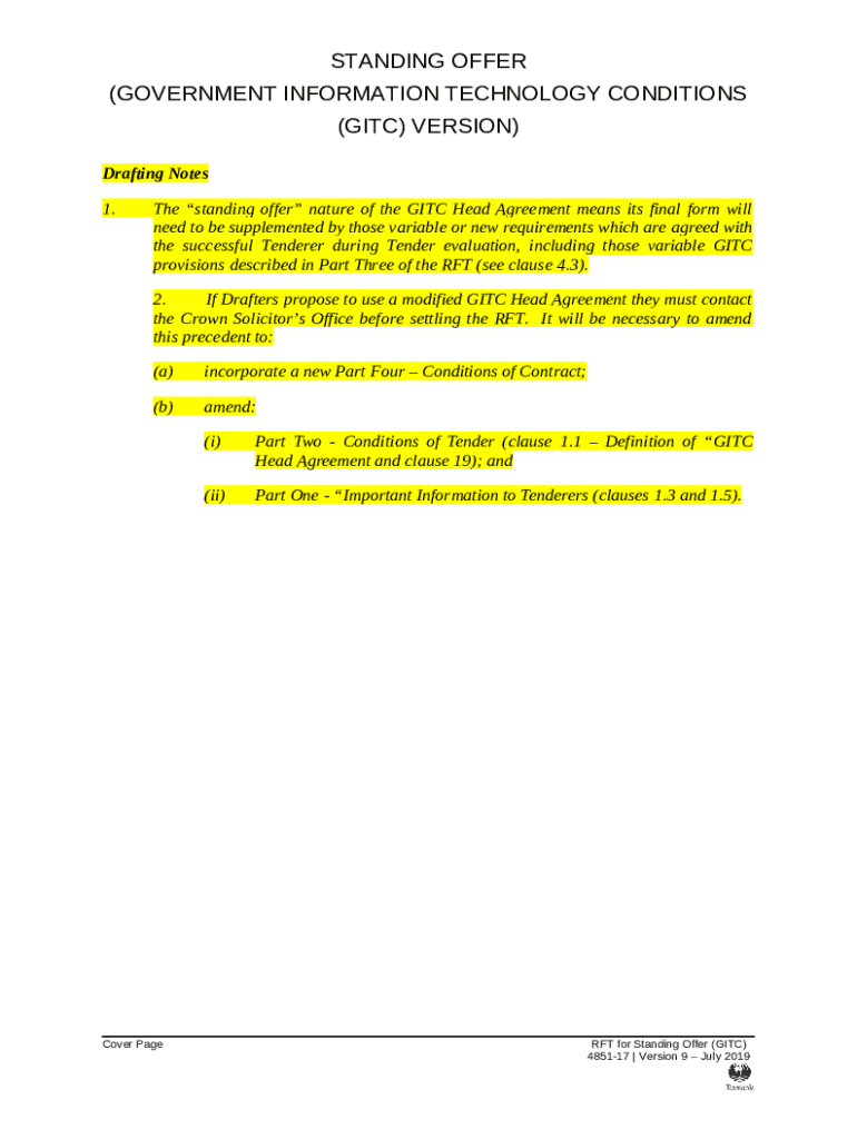 Request for Tender - GITC (Standing Offer) Doc Template | pdfFiller