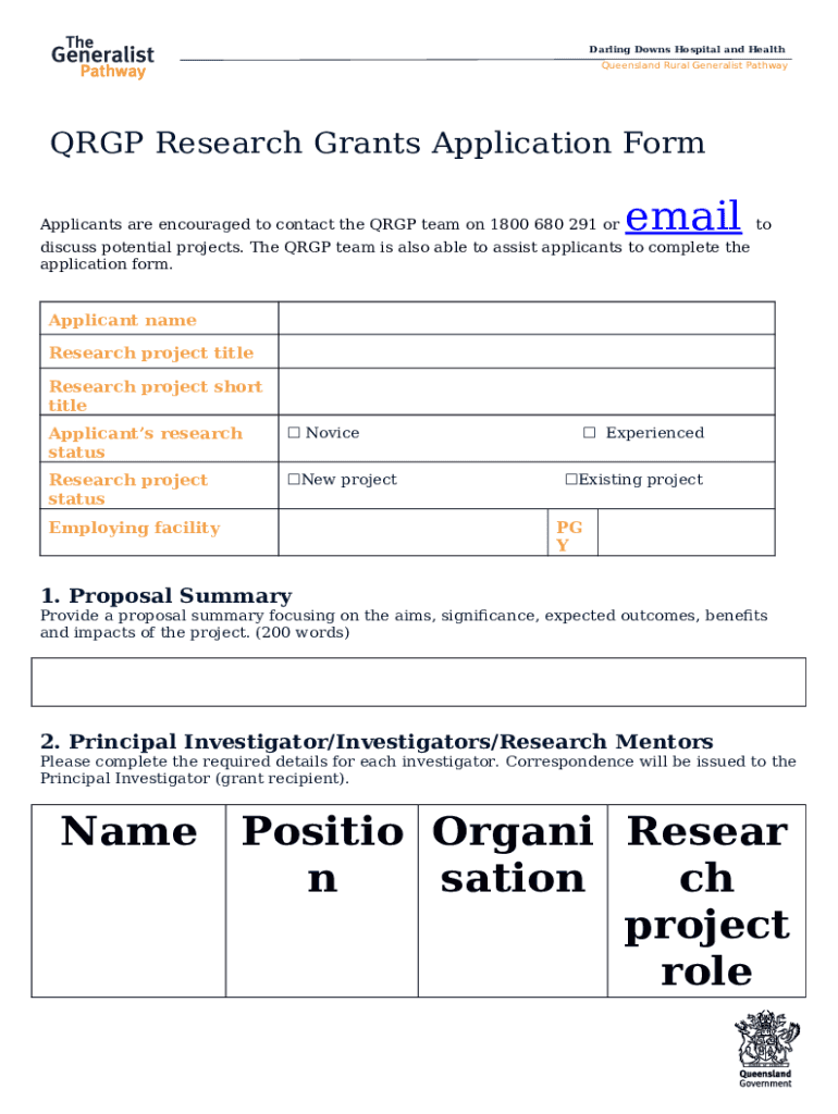 QRGP Research Grants Application Doc Template | pdfFiller