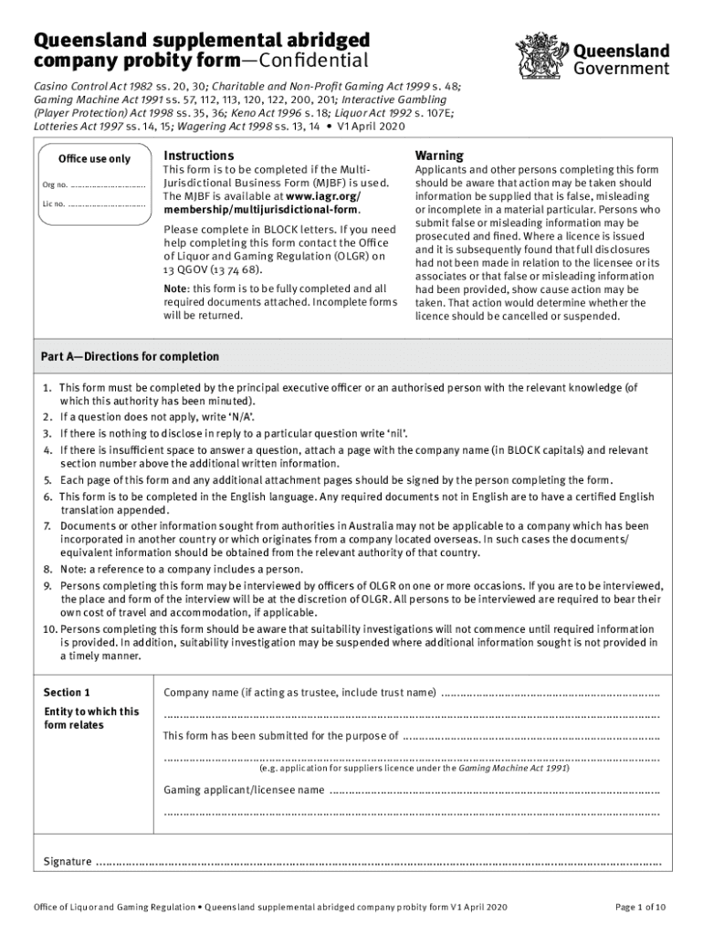 Fillable Online Queensland supplemental abridged company probity form ...