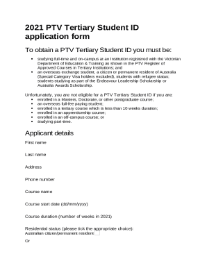 2020 PTV Tertiary Student ID application Doc Template | pdfFiller