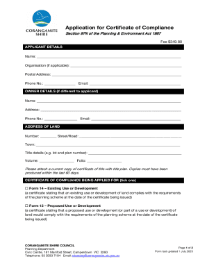 Fillable Online Application for a Certificate of Compliance Fax Email ...