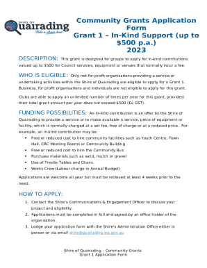 Community Grants Application Grant 1In-Kind ... Doc Template | pdfFiller