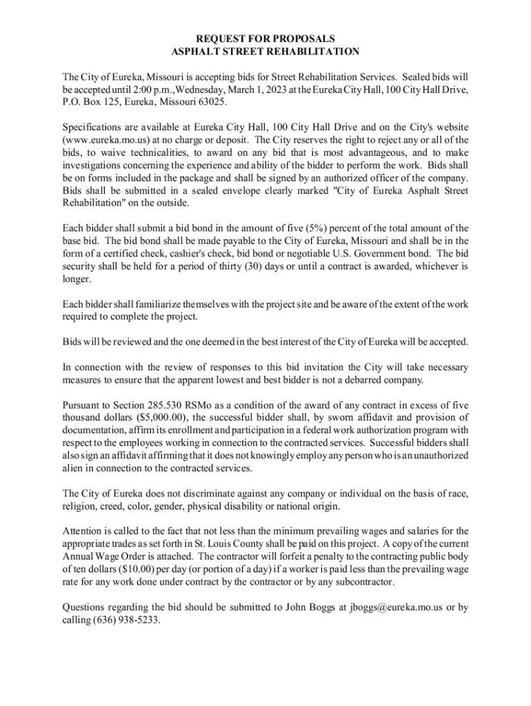 Fillable Online REQUEST FOR PROPOSALS ASPHALT STREET ... Fax Email ...