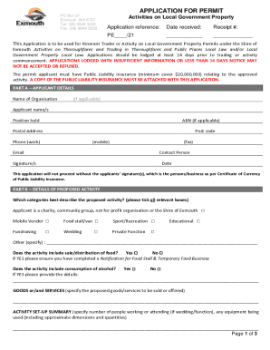 Fillable Online Permit to Conduct Activities on Local Government ...