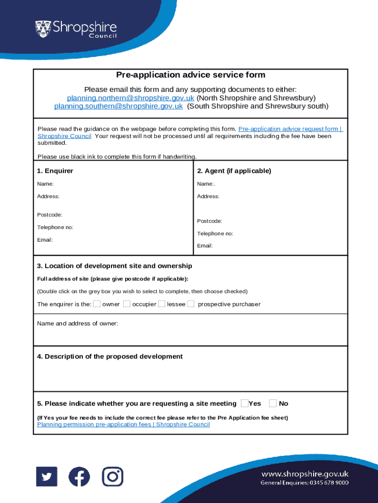 Pre-application advice request Shropshire Council Doc Template | pdfFiller