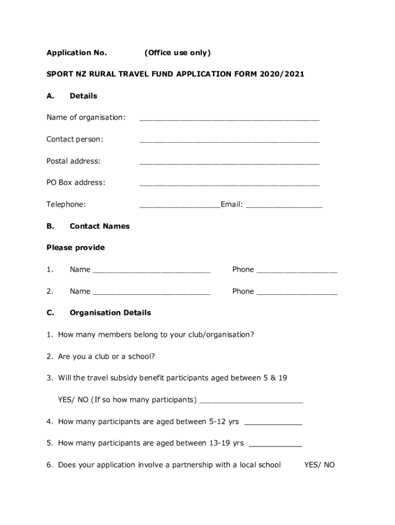 Fillable Online Sport NZ Rural Travel Fund Application Form 2020-2021 Fax Email Print - pdfFiller