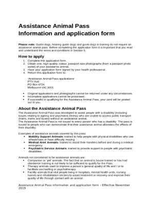 Ination and application - Assistance Animal Pass Doc Template | pdfFiller