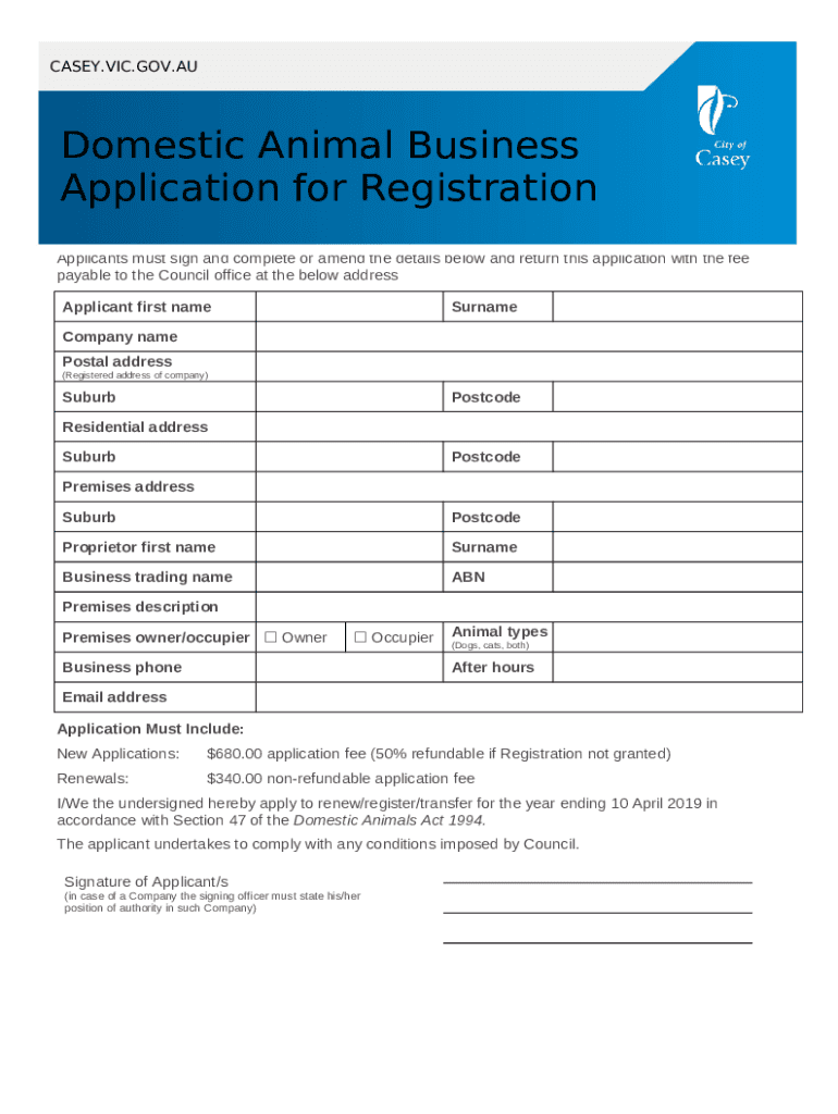 Domestic-Animal-Business-Application- ... Doc Template | pdfFiller