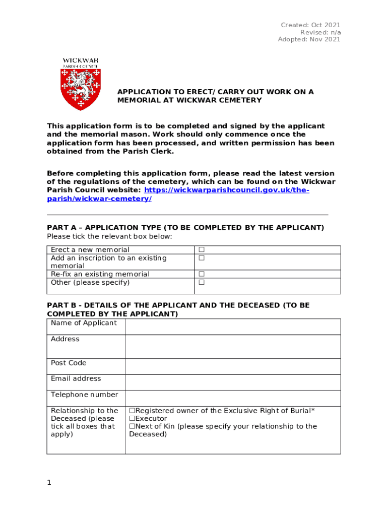 on-line Memorial Application Process Doc Template | pdfFiller