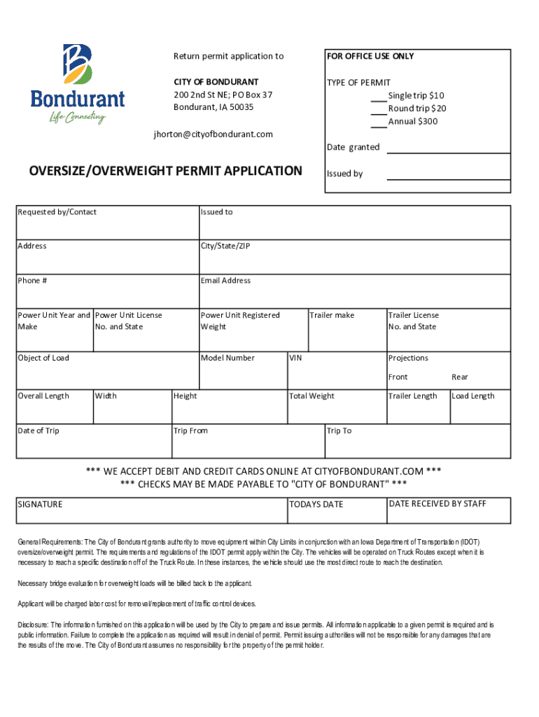Fillable Online OVERSIZE/OVERWEIGHT PERMIT APPLICATION Fax Email Print ...