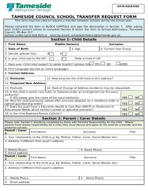 tameside council school transfer request Doc Template | pdfFiller