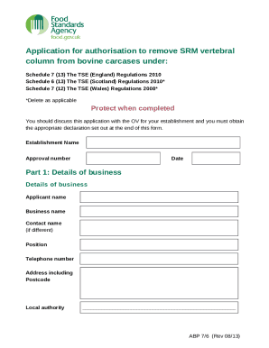 Application for Authorisation to Remove SRM Vertebral Column from ...