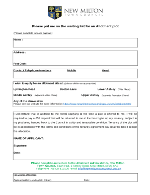 Please put me on the waiting list for an Allotment plot Doc Template ...