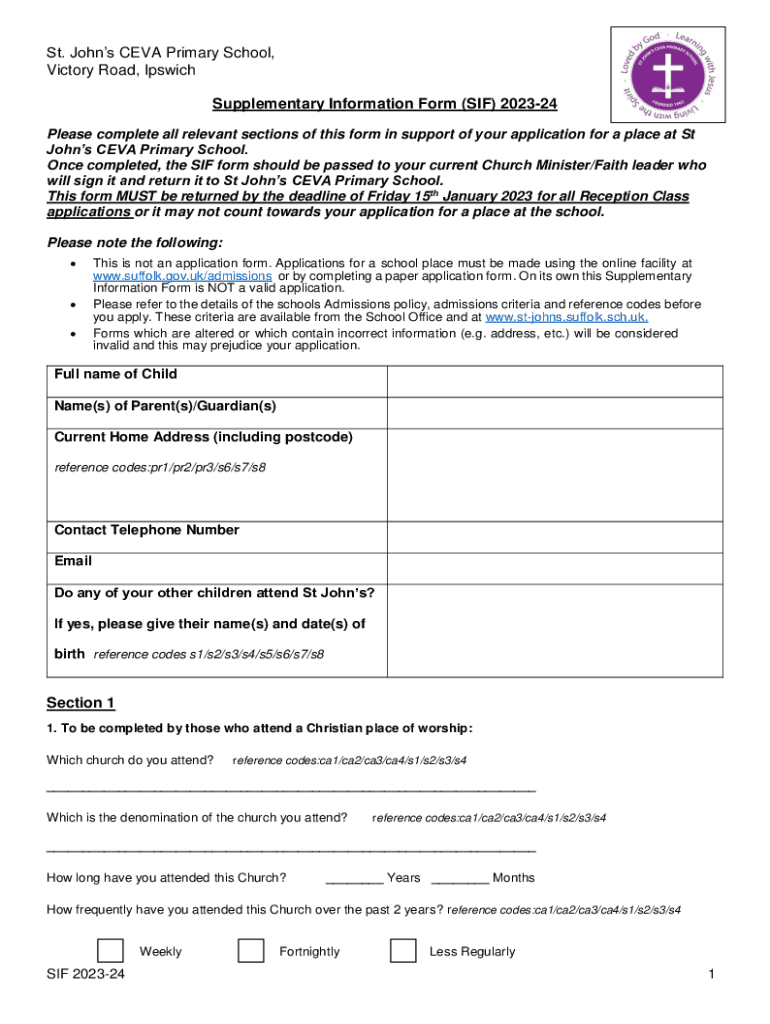Fillable Online Supplementary Information Form for application for a ...