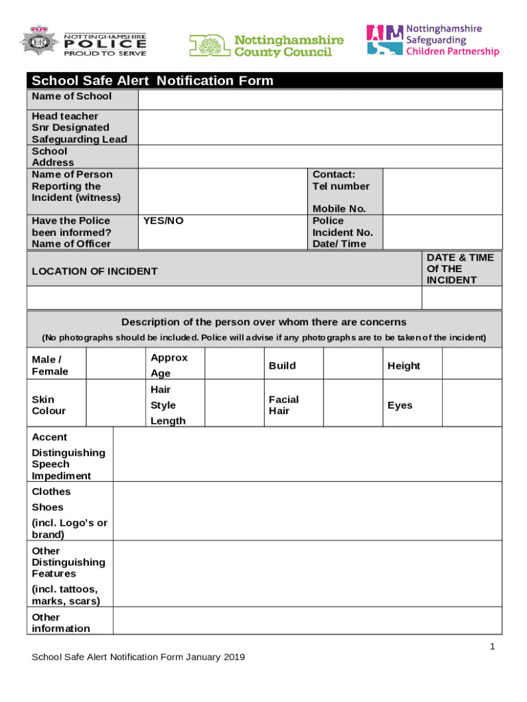 School Safe Alert Notification Doc Template | pdfFiller