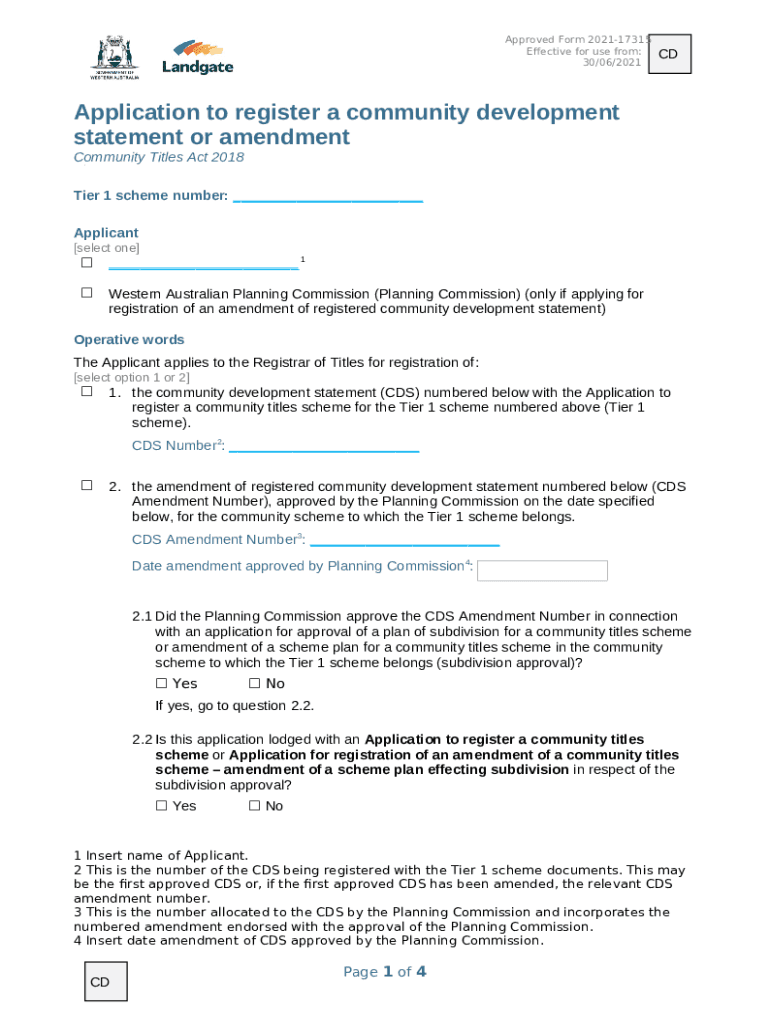 Application to register a community development statement ... Doc ...