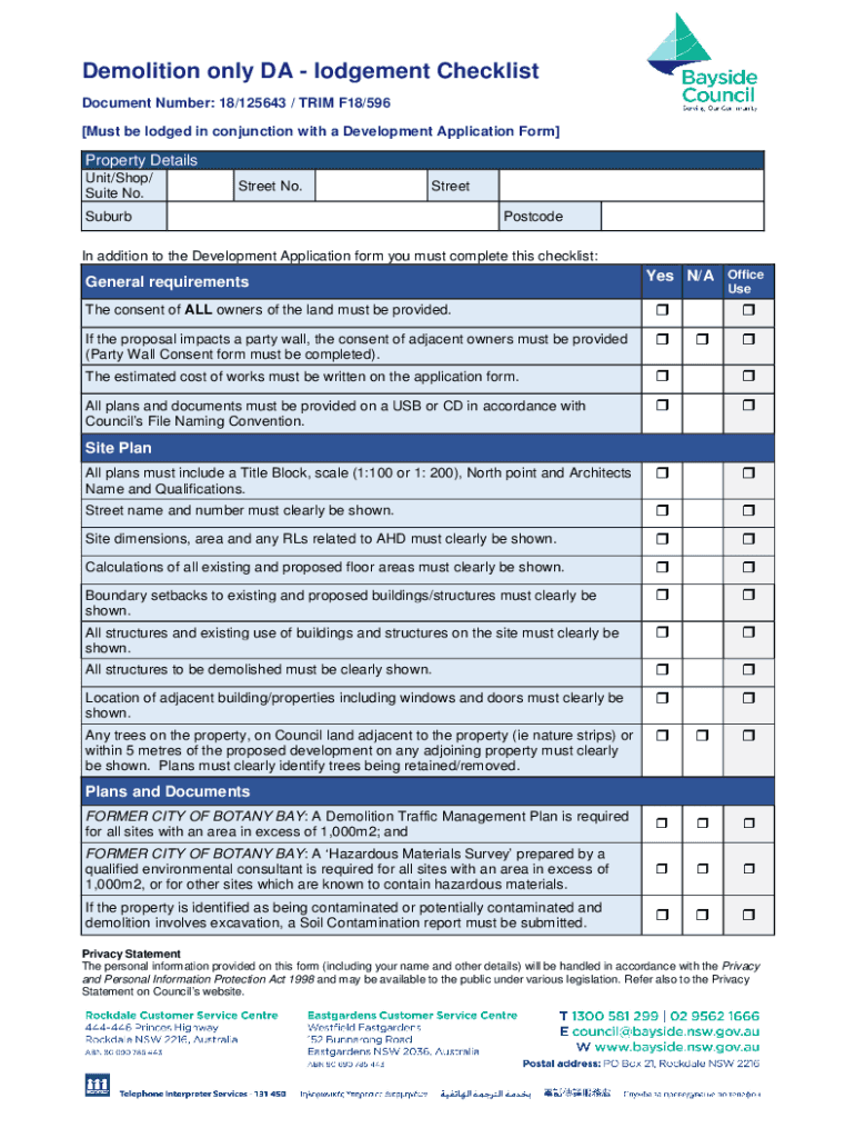 Fillable Online Demolition Only DA Checklist Fax Email Print - pdfFiller