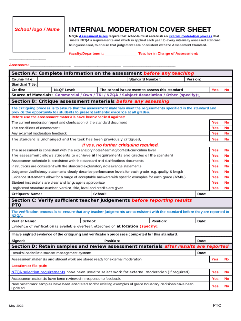 Internal Moderation cover sheet Doc Template | pdfFiller Internal Moderation cover sheet Doc Template | pdfFiller