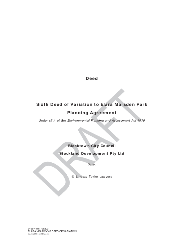 Fillable Online Deed Sixth Deed of Variation to Elara Marsden Park ... Fax Email Print - pdfFiller