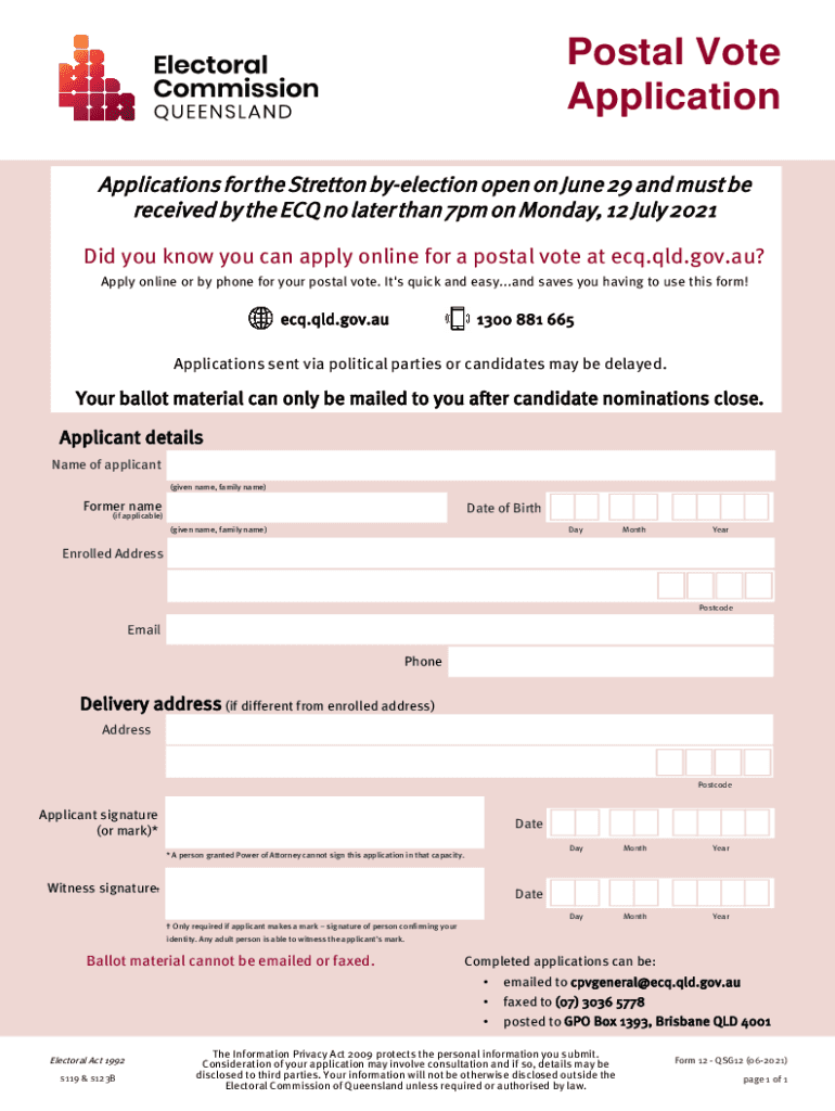 Fillable Online Have you recently received a postal vote application in ...