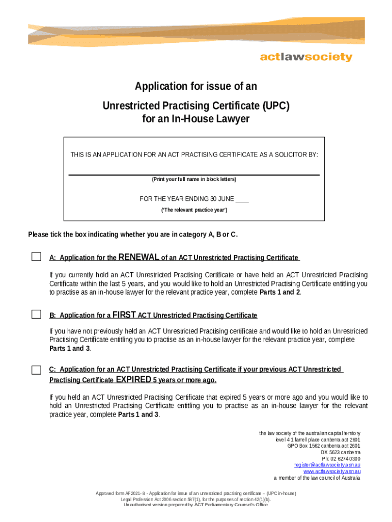 Apply for a practising certificate Doc Template | pdfFiller