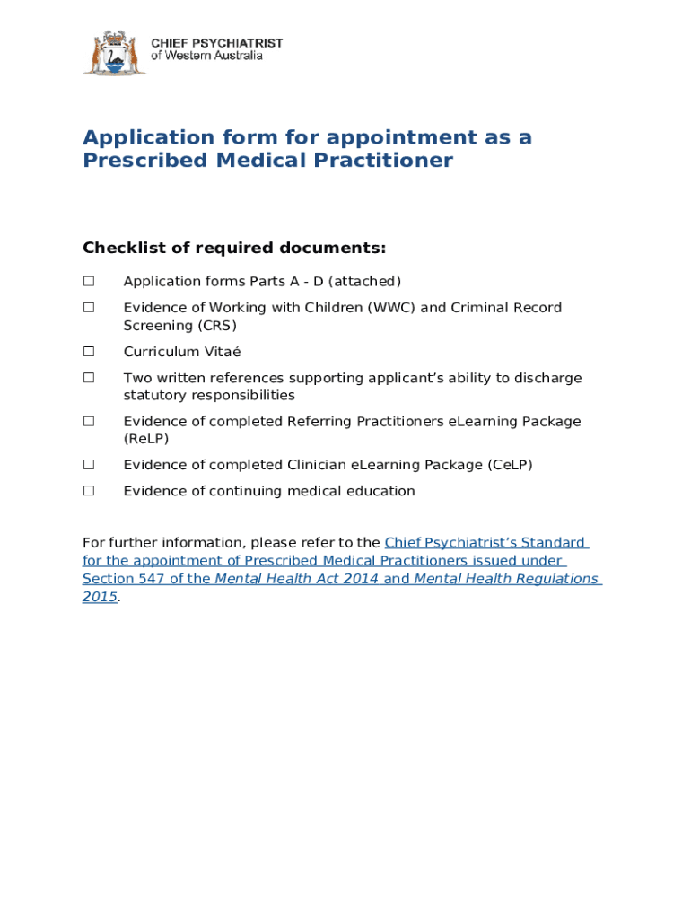 Application for appointment as a Prescribed Medical ... Doc Template ...
