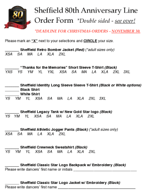 Fillable Online Sheffield - 80th Line Order Form Fax Email Print ...