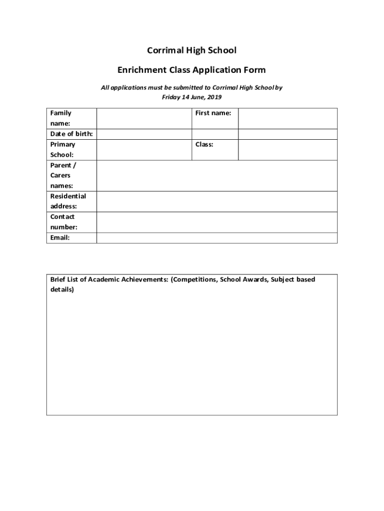 Fillable Online Corrimal High School Enrichment Class Application Form Fax Email Print - pdfFiller