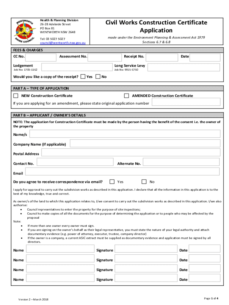 Fillable Online Civil Works Construction Certificate Application Fax ...
