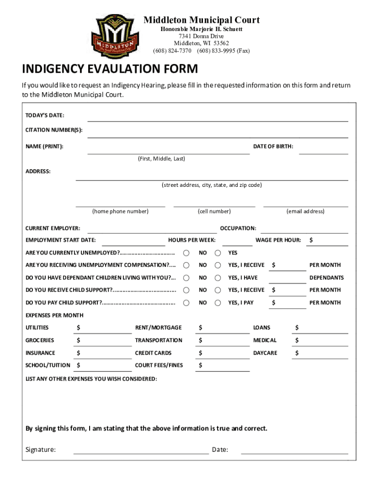 Fillable Online indigency evaulation form Fax Email Print - pdfFiller