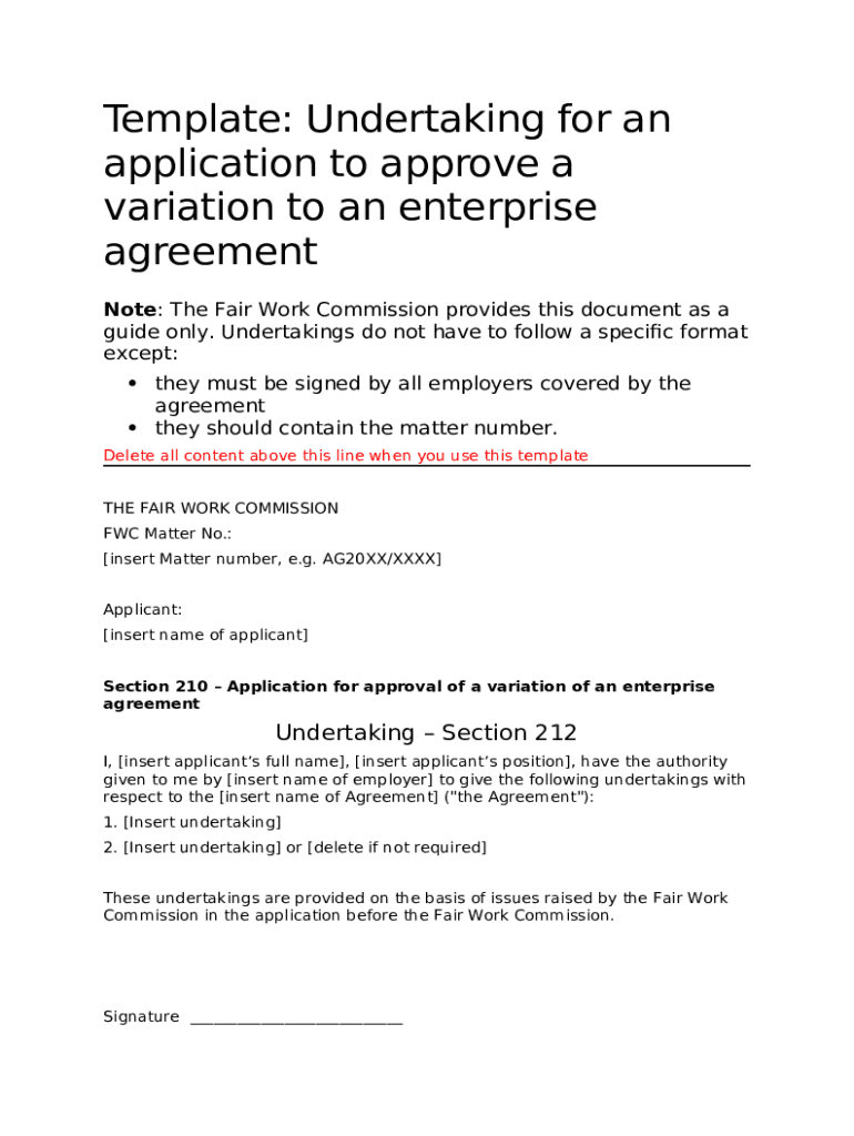 Template for an undertaking to vary an enterprise ... Doc Template ...