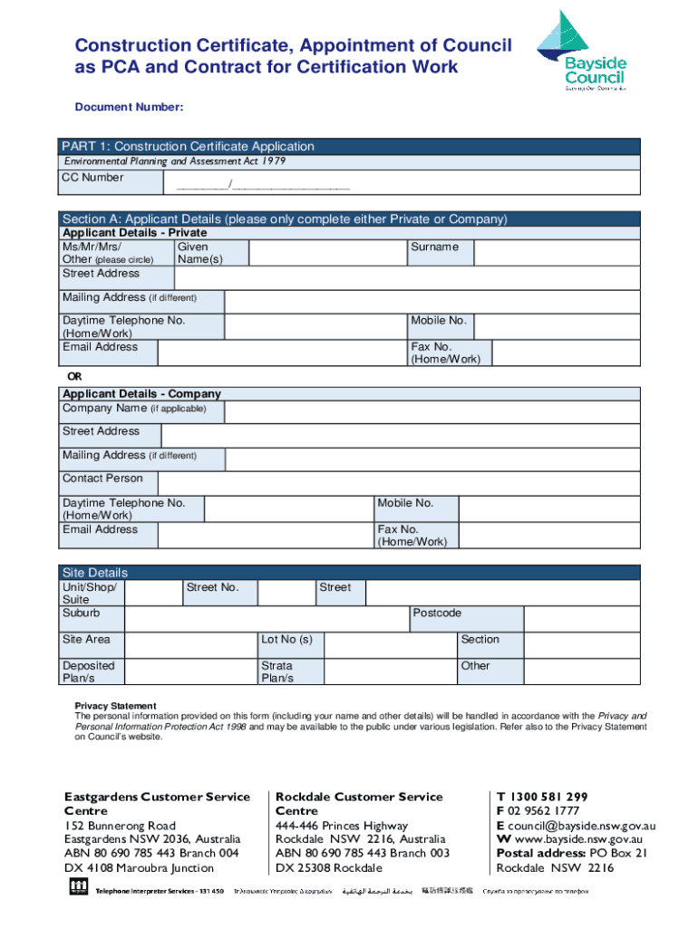 Fillable Online Construction Certificate, Appointment of Council as PCA ... Fax Email Print ...