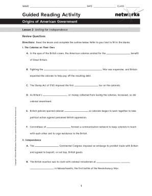 Guided Reading Activity Origins Of American Government Lesson 2 Uniting ...