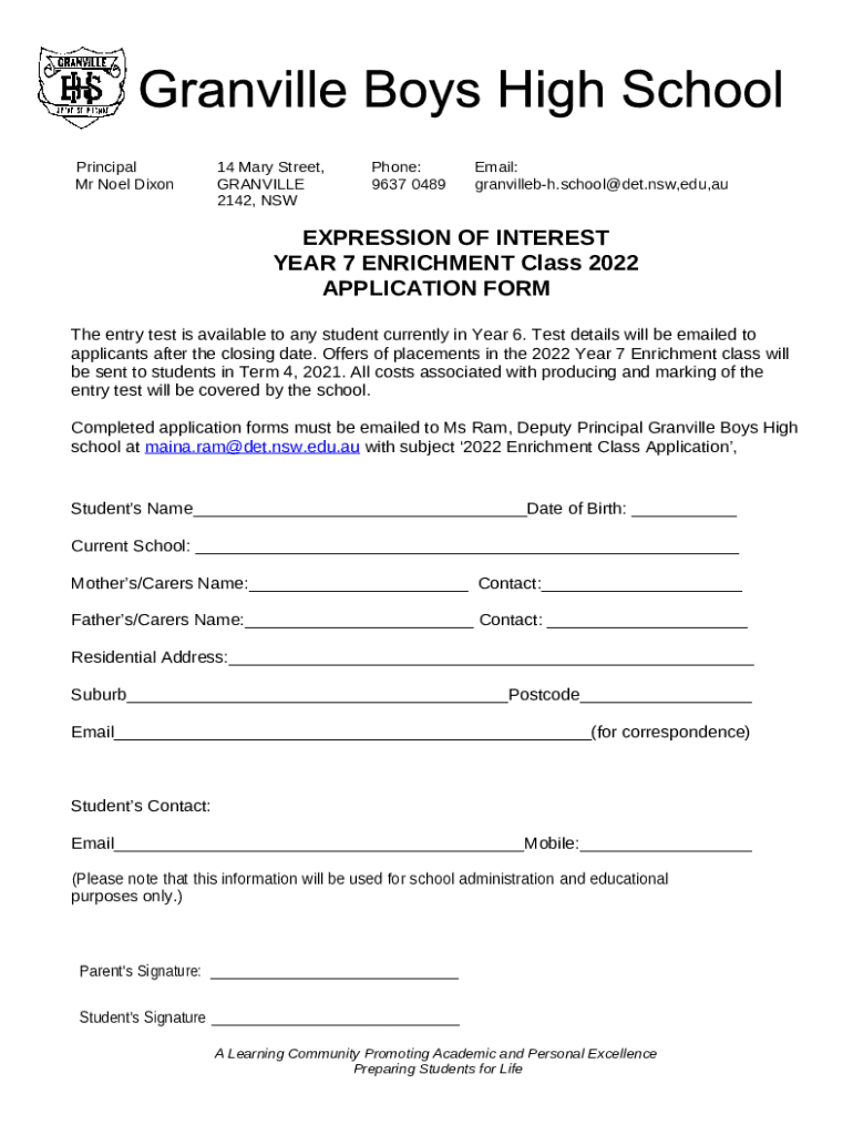 Application - Granville Boys High School Doc Template | pdfFiller