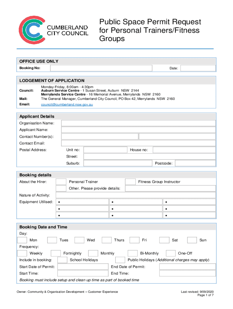 Fillable Online Public Space Permit Request for Personal Trainers and Fitness Groups Fax Email ...