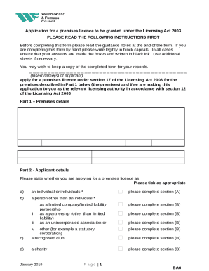 BA6 Application for premises licence Doc Template | pdfFiller