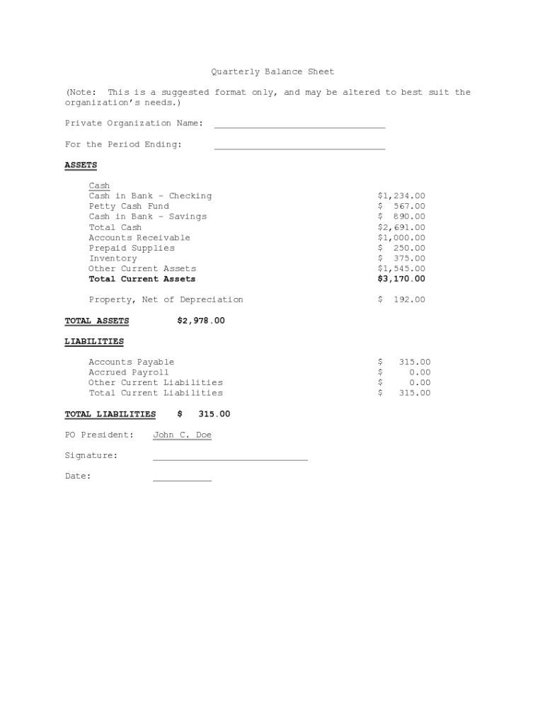 Fillable Online POQuarterly Balance Sheet Template Fax Email Print ...