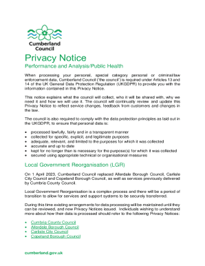 Fillable Online Cumberland Privacy Notice - Perfomance and Intelligence ...