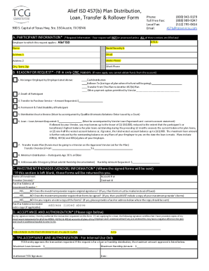Fillable Online Alief ISD 457(b) Plan Distribution, Loan, Transfer ...