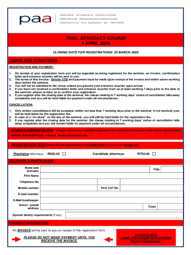 Fillable Online Seminar registration form fillable -trial advocacy.docx ...