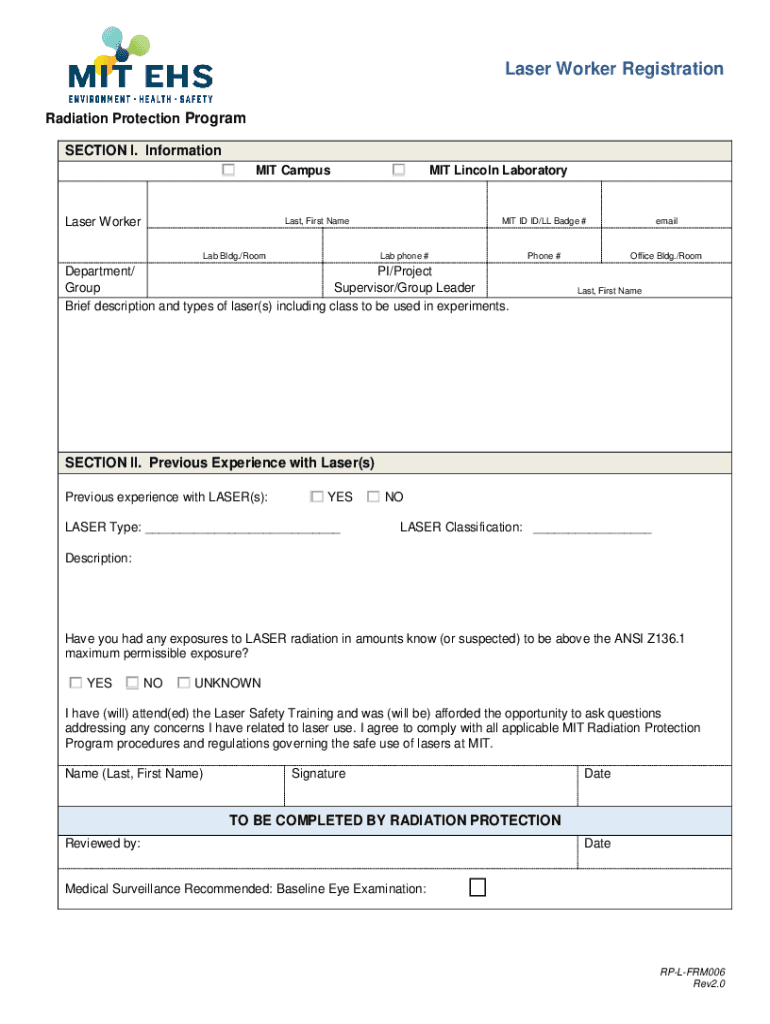 Fillable Online ehs mit Laser Worker Registration MIT EHS Fax Email ...