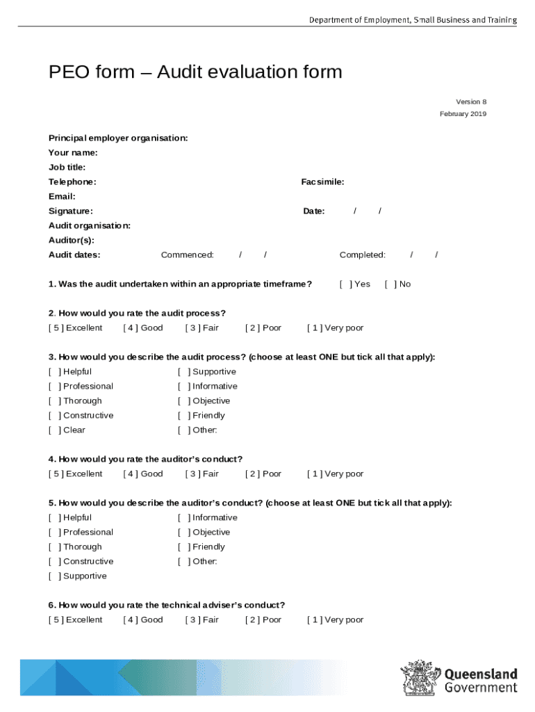 Audit evaluation for principal employer organisations Doc Template | pdfFiller