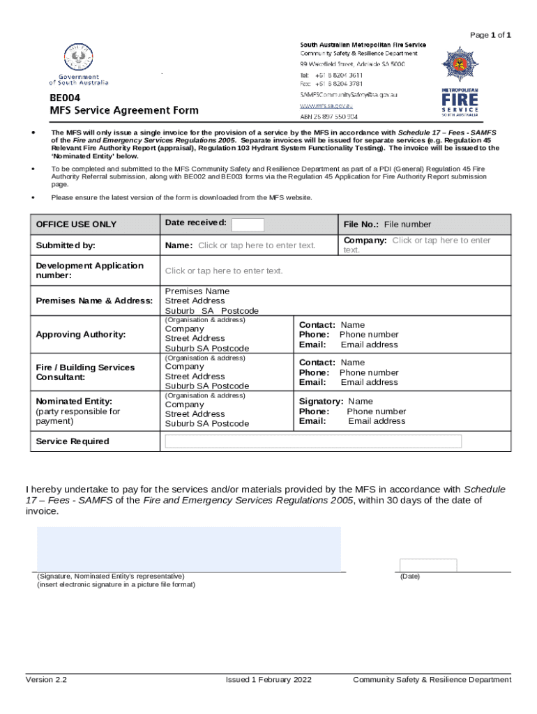BE004 MFS Service Agreement Doc Template | pdfFiller