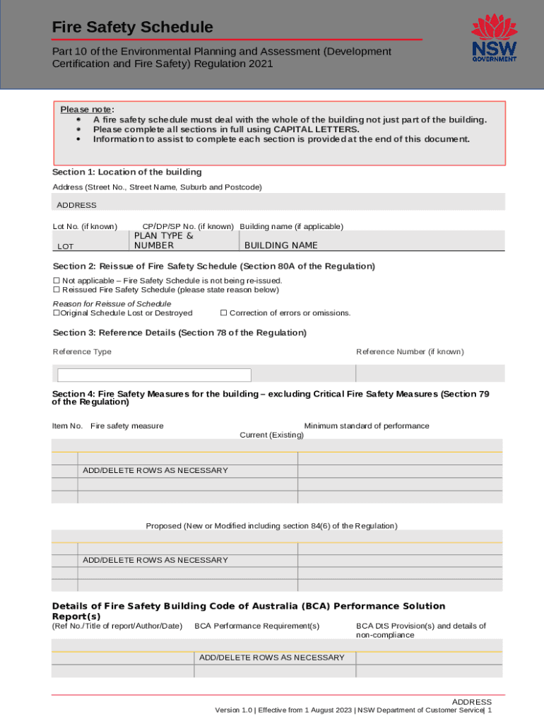 Fire safety schedule Version 1.0 Doc Template | pdfFiller